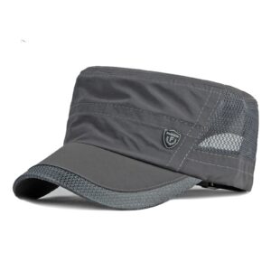 fashixd mesh military cap summer army hats for men quick qry short bill hat cadet cap (dark grey)