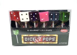 pkm candies - old fashioned square cube lollipop suckers: individually wrapped flavored sucker pack by espeez - party pops casino dice pop (assorted flavors dice pops 6 ct)