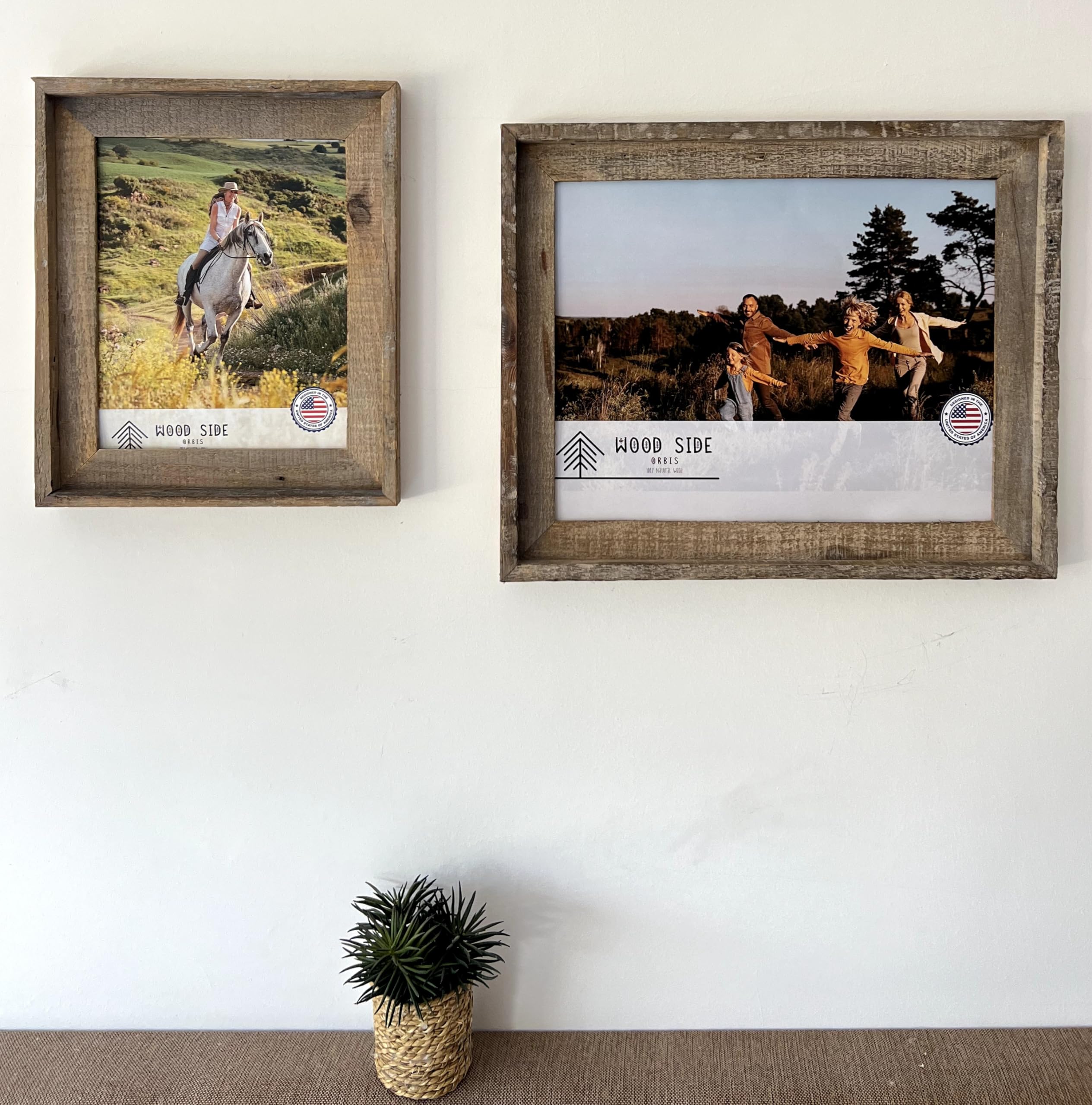 Rustic Barnwood Picture Frames 11x14 - Natural Reclaimed Wood Real Glass Wall Hanging - Handcrafted Vintage Distressed, 1 3/4" Frame Width