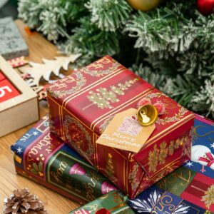 RUSPEPA Christmas Wrapping Paper - Santa Claus, Snowman, Christmas Tree and Bell Design - 4 Rolls - 30 Inches x 10 Feet Per Roll