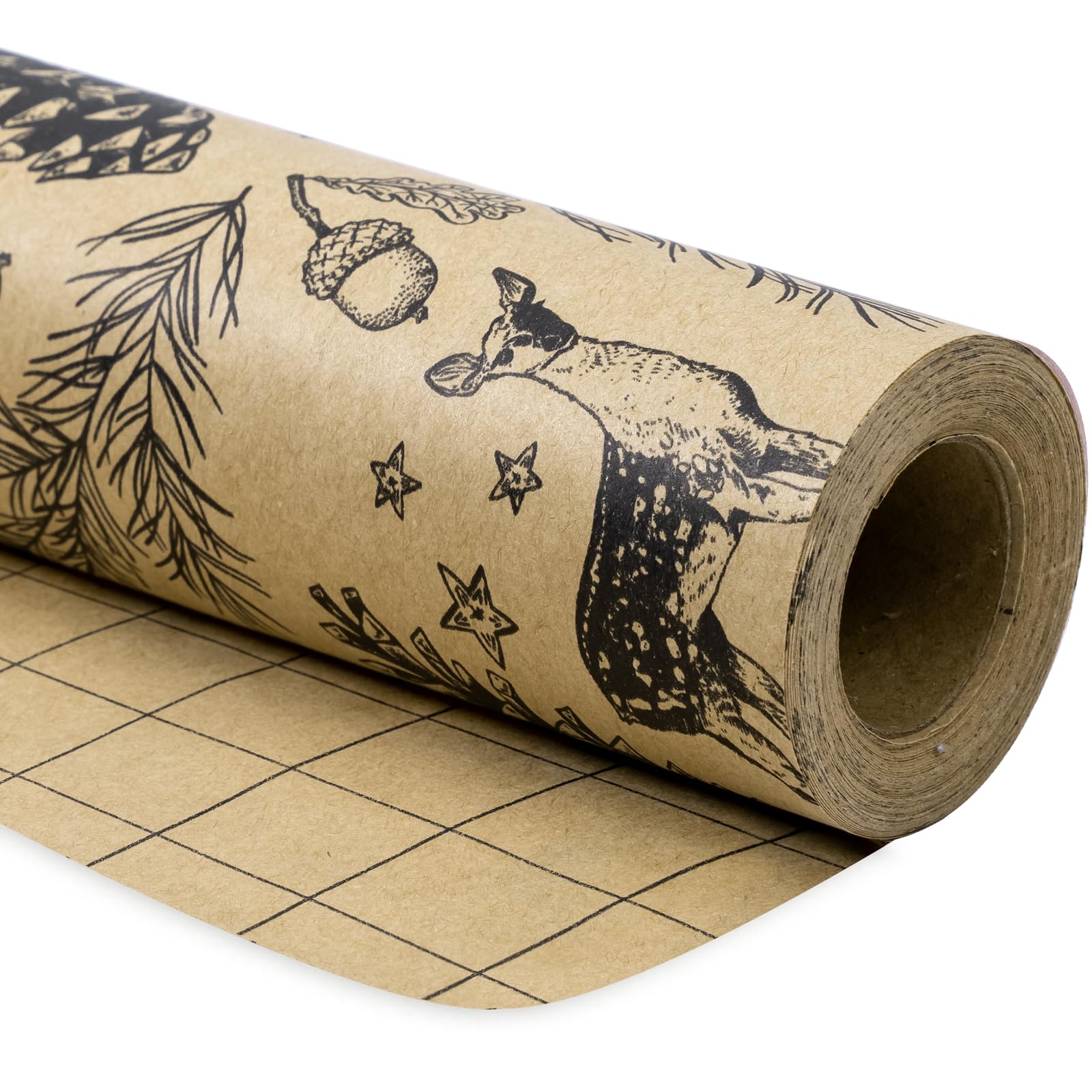 RUSPEPA Kraft Christmas Wrapping Paper Roll - Mini Roll - Black Reindeer Design for Holiday Gift Wrap - 17 Inches X 32.8 Feet