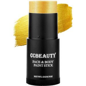 ccbeauty metallic gold face paint stick, cream blendable full body paint sticks,sweatproof waterproof hypoallergenic eye black stick for sports, halloween special effects sfx cosplay parties