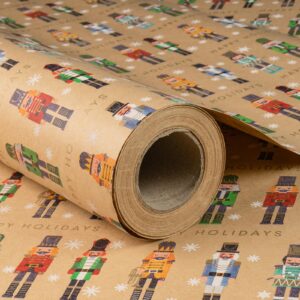 ruspepa christmas wrapping paper, jumbo roll kraft paper - nussknacker solider design for holiday gift wrap - 30 inches x 100 feet