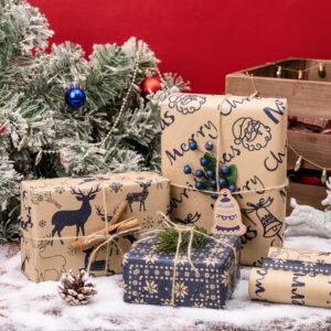 RUSPEPA Christmas Wrapping Paper Rolls - Mini Roll - 17 inches x 10 feet per Roll, Total of 3 Rolls - Reindeer and Snowflake