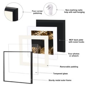 Fixwal 12x12 Aluminum Picture Frame Set of 1 Metal Black Frame Tempered Glass with Mat for Wedding, Wall Display