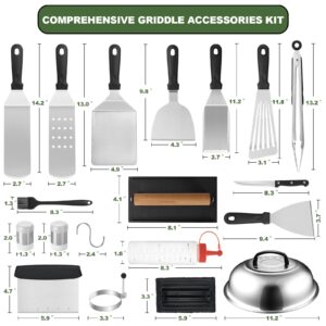 35PCS Griddle Accessories Kit, Flat Top Grill Accessories Set for Blackstone and Camp Chef, Grill Spatula Set with Enlarged Spatulas, Basting Cover, Scraper for Outdoor Barbecue