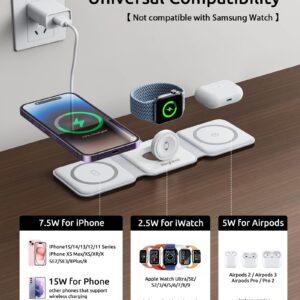 Foldable Wireless Charger, 3 in 1 Wireless Charging Station for iPhone 15/14/13/12/11 Pro Max/X/XS, Fast Magnetic Travel Wireless Charging Pad for AirPods 3/2/Pro Apple Watch