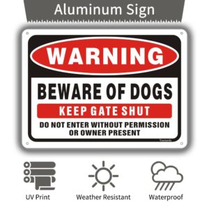 Beware of Dog Signs for Fence,Yuntarda 2-Pack 10"x7"Do not Enter Sign Keep Gate Shut Rust Free Reflective Metal Sign for Outdoor Use