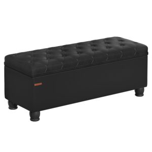 songmics storage ottoman, storage bench, tufted entryway bedroom bench, 17.7 x 46.5 x 17.7 inches, hinges easy lid operation, wooden legs, synthetic leather, loads 330 lb, classic black ulom071b01