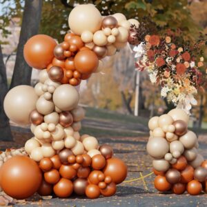 double stuffed tan terracotta rustic balloon arch boho balloon garland kit matte burnt orange champagne apricot maroon cream rust balloons retro birthday pumpkin fall themed baby shower decoration