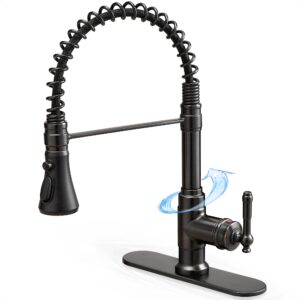 hoigy oil rubbed bronze kitchen faucet 3 hole or 1 hole, 3-function pull-down sprayer kitchen faucets, sink faucet kitchen, single handle spring kitchen sink faucet with deck plate for farmhouse