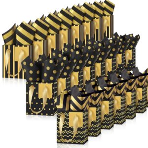 tenare 24 pcs mini metallic gift bags with handle tag tissue paper, small gift bag for wedding baby shower birthday(gold, black, 4 x 2.8 x 4.5 inch)