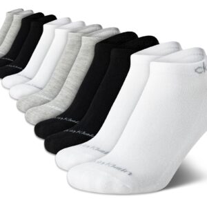 Calvin Klein Women's Athletic Socks - Lightweight Performance No Show Socks (12 Pack), Size Shoe Size 4-10, BlackWhiteGrey