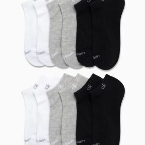 Calvin Klein Women's Athletic Socks - Lightweight Performance No Show Socks (12 Pack), Size Shoe Size 4-10, BlackWhiteGrey