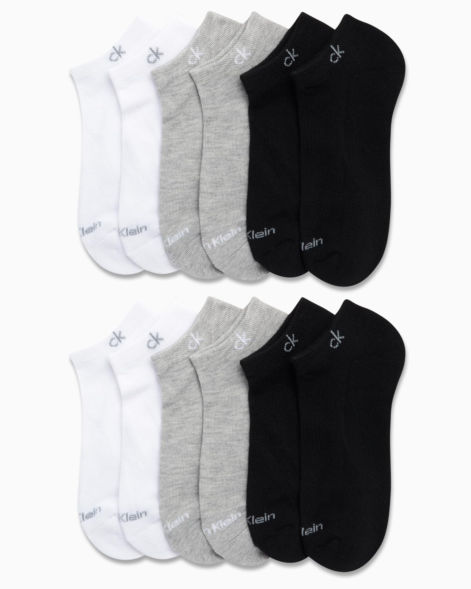 Calvin Klein Women's Athletic Socks - Lightweight Performance No Show Socks (12 Pack), Size Shoe Size 4-10, BlackWhiteGrey