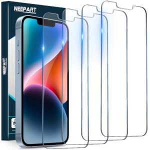 neepart 4 pack tempered glass screen protector for iphone 14 plus/iphone 13 pro max [6.7 inch], sensor protection, 9h tempered glass film, anti-scratch, case friendly, easy installation, bubble free,