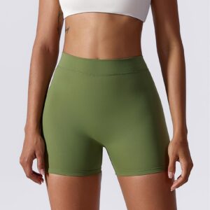 ABOCIW Biker Shorts for Women Buttery Soft V Back Scrunch Butt Workout Shorts High Waist Booty Yoga Shorts Tummy Control Running Athletic Gym Shorts Army Green Medium