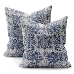 hubuytefe boho pillow covers 18x18 set of 2,blue throw pillow covers outdoor decorative linen pillow covers for couch bed sofa cushion boho pillowcases