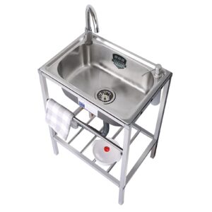 stainless steel utility sink single bowl, outdoor garden sink freestanding commercial restaurant kitchen prep cleaning station sink with faucet, for kitchen, laundry tub, room, garage (color : hot co