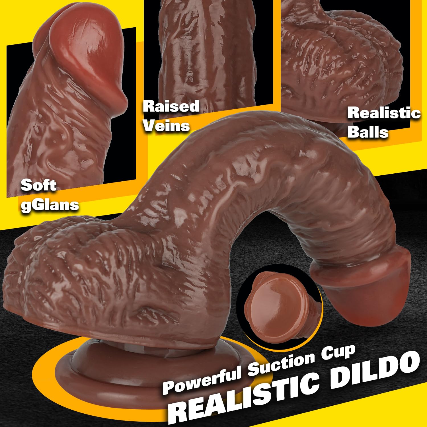 XINBALE Realistic Dildos, 7.3 Inch Dildo with Suction Cup for Hands-Free Play, Flexible Cock with Curved Shaft and Balls for Vaginal G-spot and Anal Play, Adult Sex Toy for Male & Female Brown