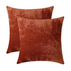 jeneoo terracotta decorative throw pillow covers soft chenille comfy solid rust couch cushion case decor (set of 2, 18 x 18 inches)