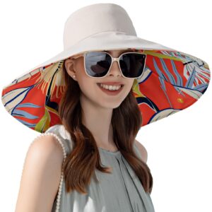 7" women's wide brim sun hat, large foldable uv protective sun hat, can be worn on both sides, suitable for beach, gardening, travelling, hiking（flower/khaki）