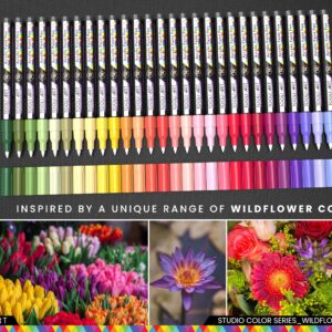 28 Wildflower Colors Acrylic Paint Pens Studio Color Series Markers Set 0.7mm Extra Fine Tip, Rock Painting, Glass, Mugs, Wood, Metal, Canvas, DIY, Detailing. Non Toxic, Waterbased, Quick Drying