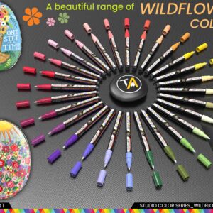 28 Wildflower Colors Acrylic Paint Pens Studio Color Series Markers Set 0.7mm Extra Fine Tip, Rock Painting, Glass, Mugs, Wood, Metal, Canvas, DIY, Detailing. Non Toxic, Waterbased, Quick Drying