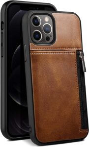 irjfp wallet case for iphone 12/12 pro/12 pro max, vintage leather back cover with zip card holder case cover for iphone 12 series (color : brown, size : 12pro max 6.7")