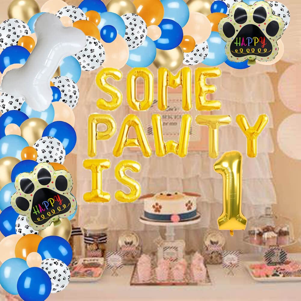 Vetwo 112pcs Dog 1st Birthday Decorations Some Pawty Is 1 Balloons Garlands Arch Kit for Let's Pawty/Dog Paw/Bone Shaped/Pet Puppy/Pet Adoption/Dog Themed First Birthday Party Supplies Decorations