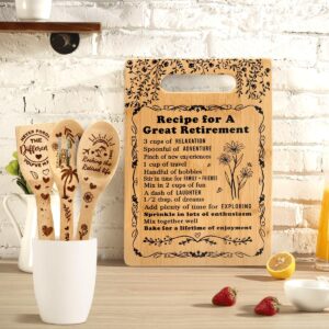 Retirement Gifts for Women Happy Retirement Cutting Boards Gift with Utensil Set Gifts Leaving Gifts for Female Coworker Teachers Nurses Boss Mom Grandma Friends Retirees Kitchen Cutting Boards C006