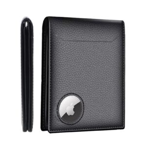 mens wallet for airtag,wallet for men with stealth pocket for apple air tag,slim bifold leather wallet with id window,card slots,rfid blocking