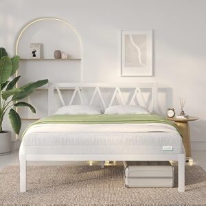 Novilla Queen Bed Frame with Headboard, Metal Platform Bed Frame, Heavy Duty, No Box Spring Needed, Wood Slat Support, Easy Assembly, White