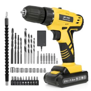 Portable Power Drill Set with 37PCS Drill Bit,21V Cordless Drill Kit with Battery and Charger,Jar-owl Home Tool Kit with Electric Drill,Power Tool Combo Kit for Men Women Office Repair Maintain-Yellow