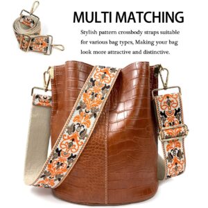 Dsigo Purse Strap, 2" Wide Gold Buckle Embroidery Crossbody Shoulder Strap for Bag Handbag Canvas Bag Crossbody Bags (Orange Jacquard Floral)