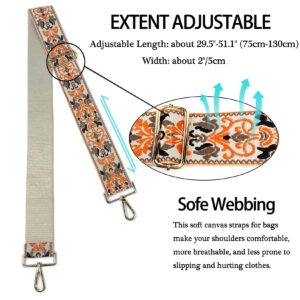 Dsigo Purse Strap, 2" Wide Gold Buckle Embroidery Crossbody Shoulder Strap for Bag Handbag Canvas Bag Crossbody Bags (Orange Jacquard Floral)