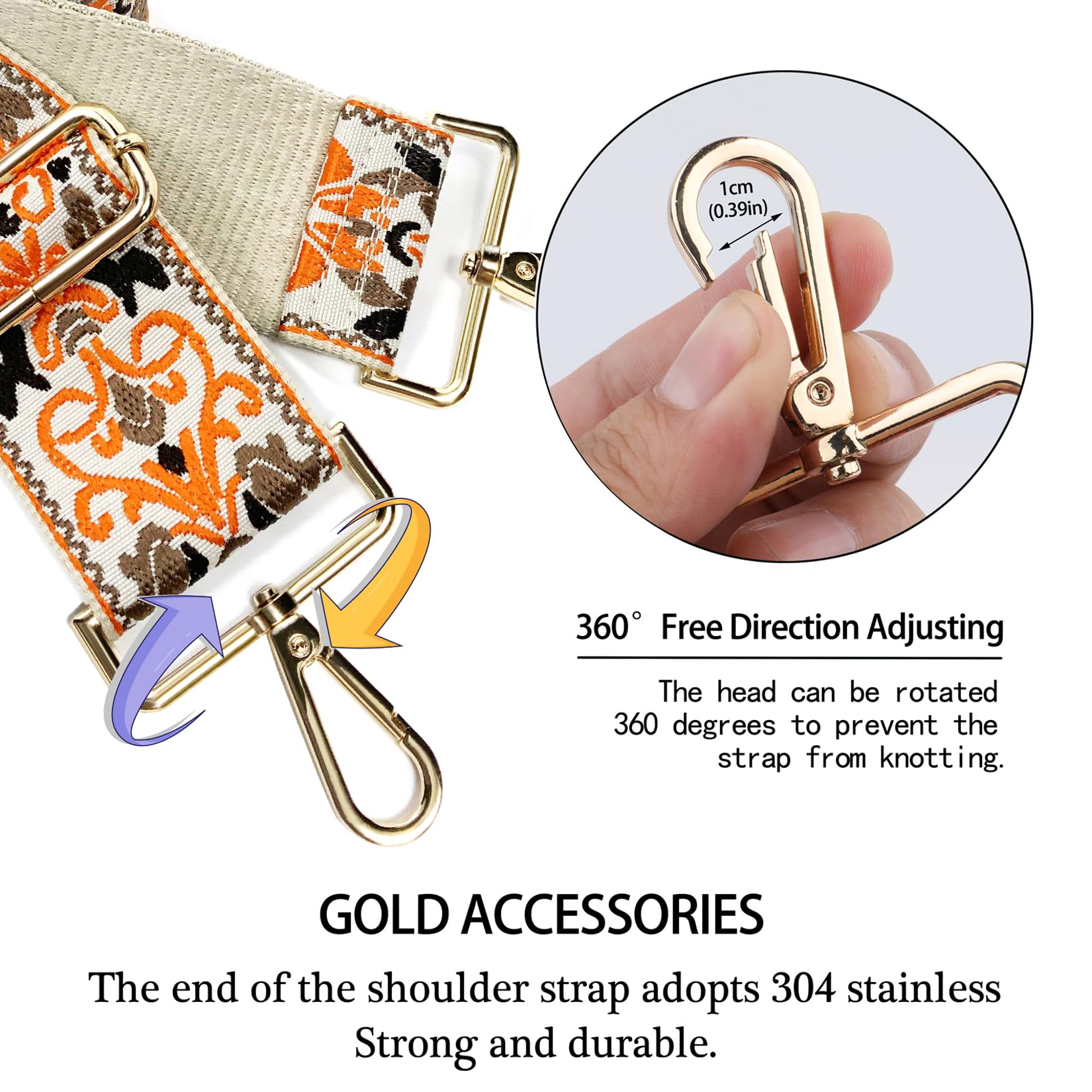 Dsigo Purse Strap, 2" Wide Gold Buckle Embroidery Crossbody Shoulder Strap for Bag Handbag Canvas Bag Crossbody Bags (Orange Jacquard Floral)