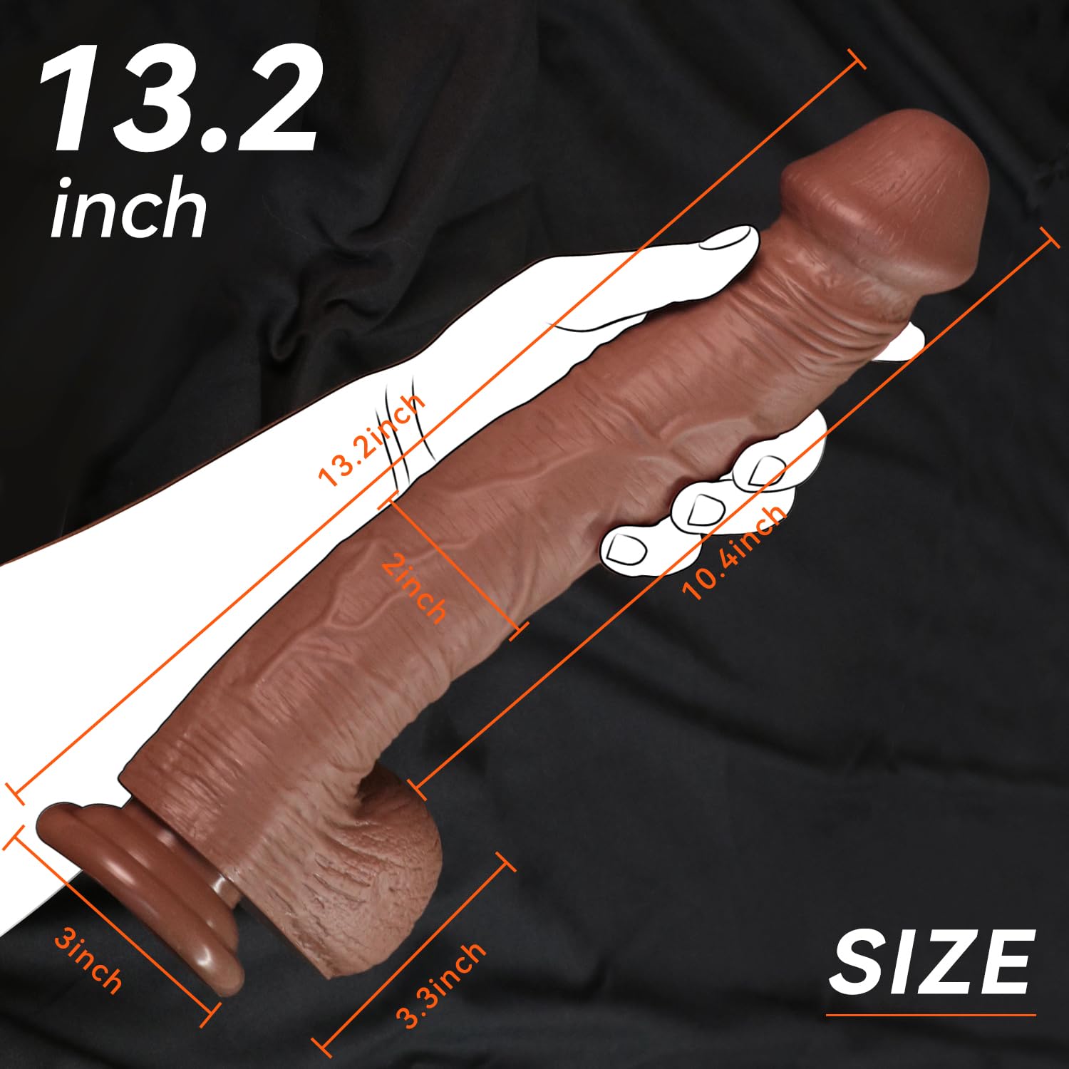 CaHase 13 Inch Huge Dildo Black 2'' Diameter Realistic with Strong Suction Cup, Soft & Sturdy Double-Layer TPE + Silicone Big Dildos for Adults Pleasure Sex Toys & Game