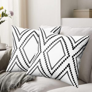 yaofavo set of 2 black pillow covers, boho aztec polyester blend square decorative throw pillow covers for sofa couch bed decor, 2 pack of pillowcase only(20x20 inches, boho white more)