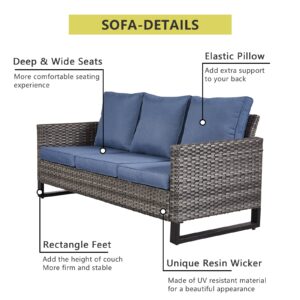 HUMMUH 6 Piece Patio Furniture Set Outdoor Sectional Sofa,High Back Patio Swivel Rocker Chairs with Ottomans Coffee Table for Porch,Garden,Backyard