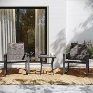 flash furniture fv-fsc-2315-gry-gg brazos outdoor rocking chair bistro flex comfort material and metal framed glass top table, 3-piece set, gray/black