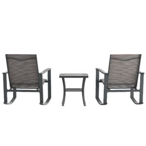 Flash Furniture FV-FSC-2315-GRY-GG Brazos Outdoor Rocking Chair Bistro Flex Comfort Material and Metal Framed Glass Top Table, 3-Piece Set, Gray/Black