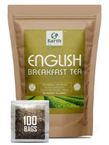 earth botanic organic english breakfast black tea bags chinese keemun & indian assam blend - eco-conscious tea bags in kraft bag - 100 tea bags