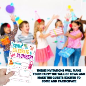 haipino Pool Swim Slumber Birthday Party Invitations, Water Slide Pool Birthday Party Invite for Kids Girls Boys, Summer Birthday Party Celebration Supplies, 20 Invitations with Envelopes - JY760