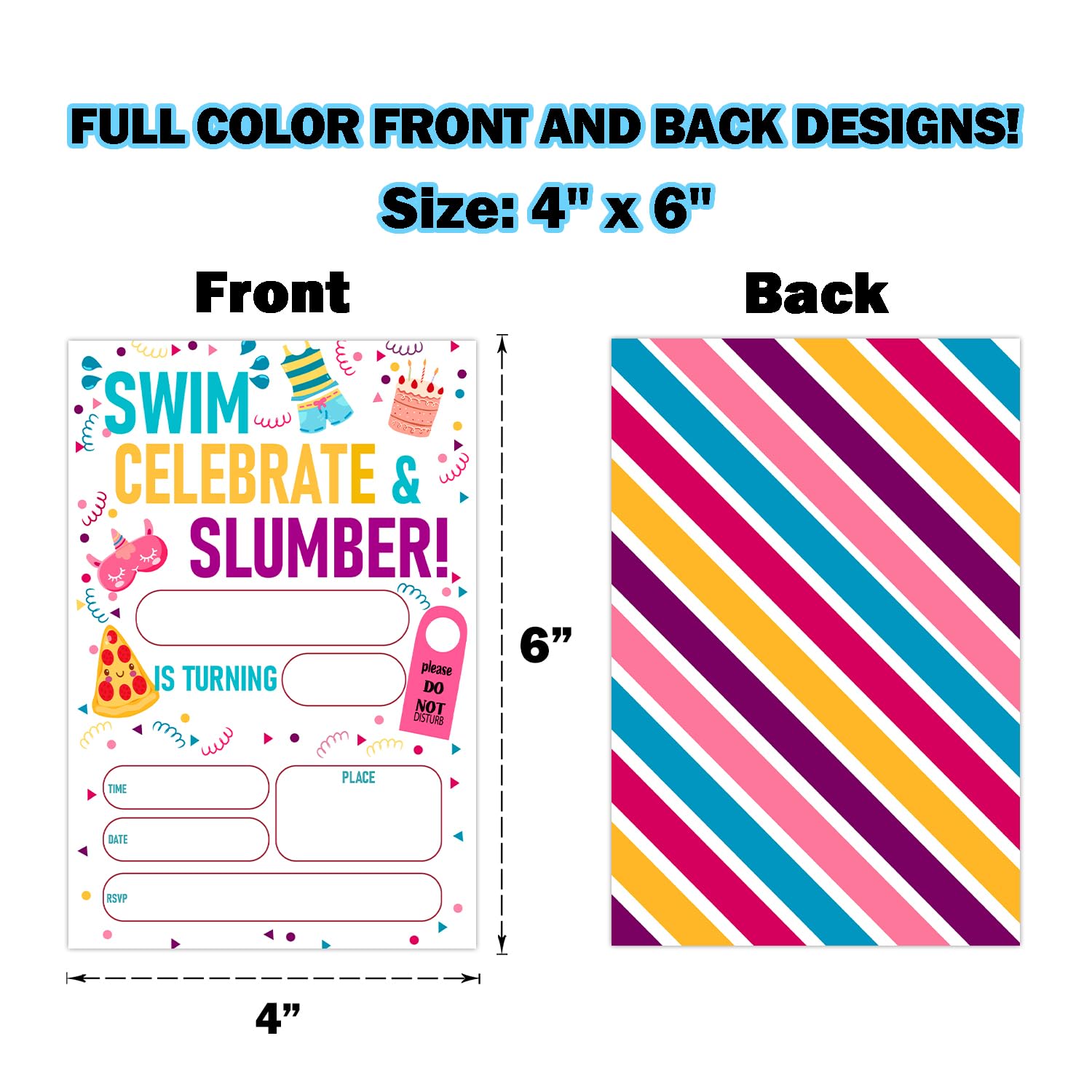 haipino Pool Swim Slumber Birthday Party Invitations, Water Slide Pool Birthday Party Invite for Kids Girls Boys, Summer Birthday Party Celebration Supplies, 20 Invitations with Envelopes - JY760