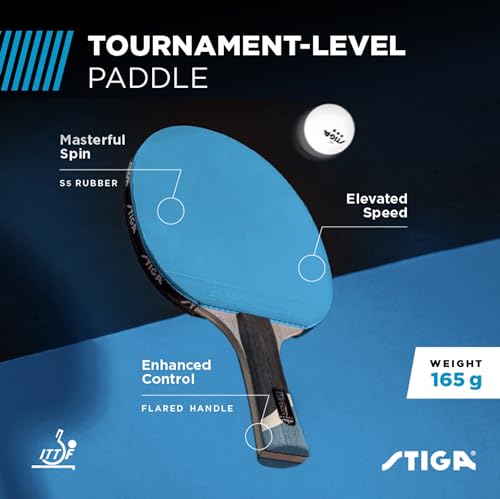 STIGA Pro Carbon Performance-Level Table Tennis Racket with Carbon Technology for Tournament Play - Red and Blue Colors