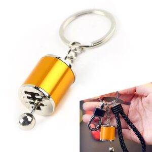 gkmow pack-1 car shifter keyring, universal polished metal key chain model, 6 speed gear mini key clip (gold)