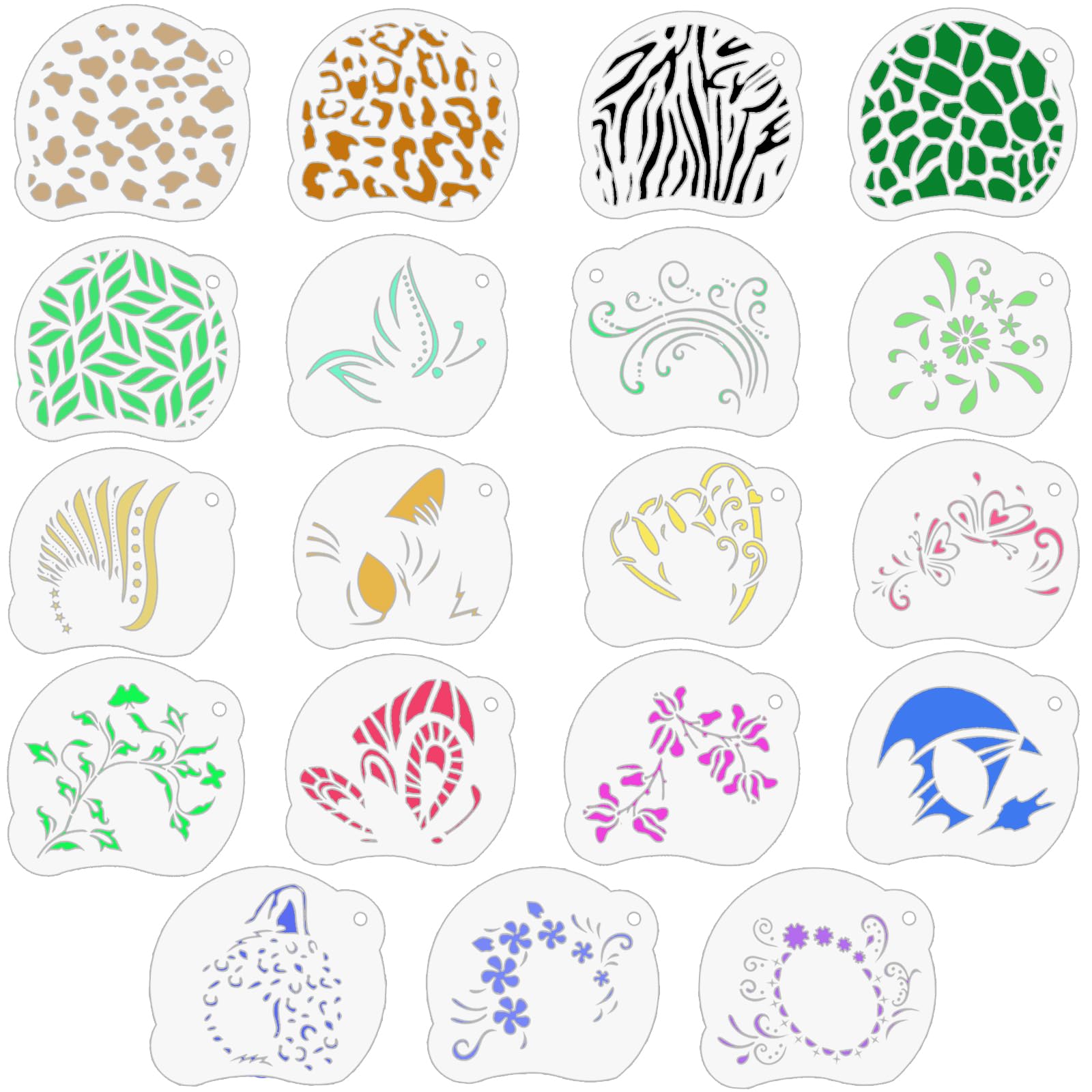 20PCS Face Paint Stencils Face Body Painting Stencils Face Tattoo Stencil Face Tracing Stencils for Kids Adults Holiday Halloween Face Makeup Body Art Painting (B)