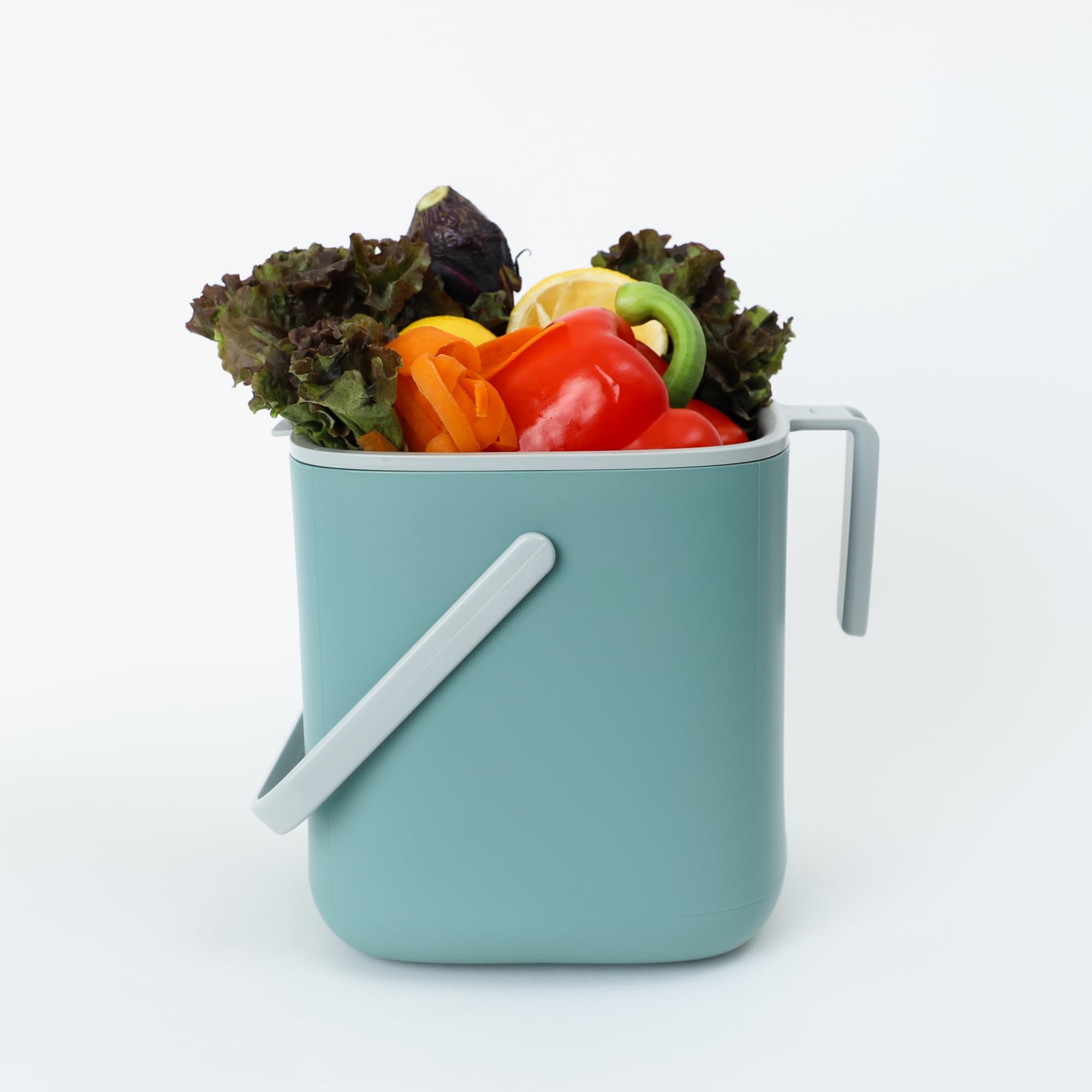 BLUE GINKGO Kitchen Compost Bin - 0.69 GAL / 2.6L Easy Clean Food Waste Bin for Kitchen with Handles | Countertop Compost Bin Kitchen Food Scrap Pail Bucket (Made in Korea) - Green