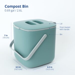 BLUE GINKGO Kitchen Compost Bin - 0.69 GAL / 2.6L Easy Clean Food Waste Bin for Kitchen with Handles | Countertop Compost Bin Kitchen Food Scrap Pail Bucket (Made in Korea) - Green